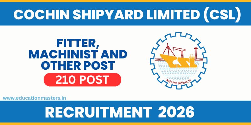 Cochin Shipyard CSL Workman Recruitment 2026 - Apply Online for 210 ...